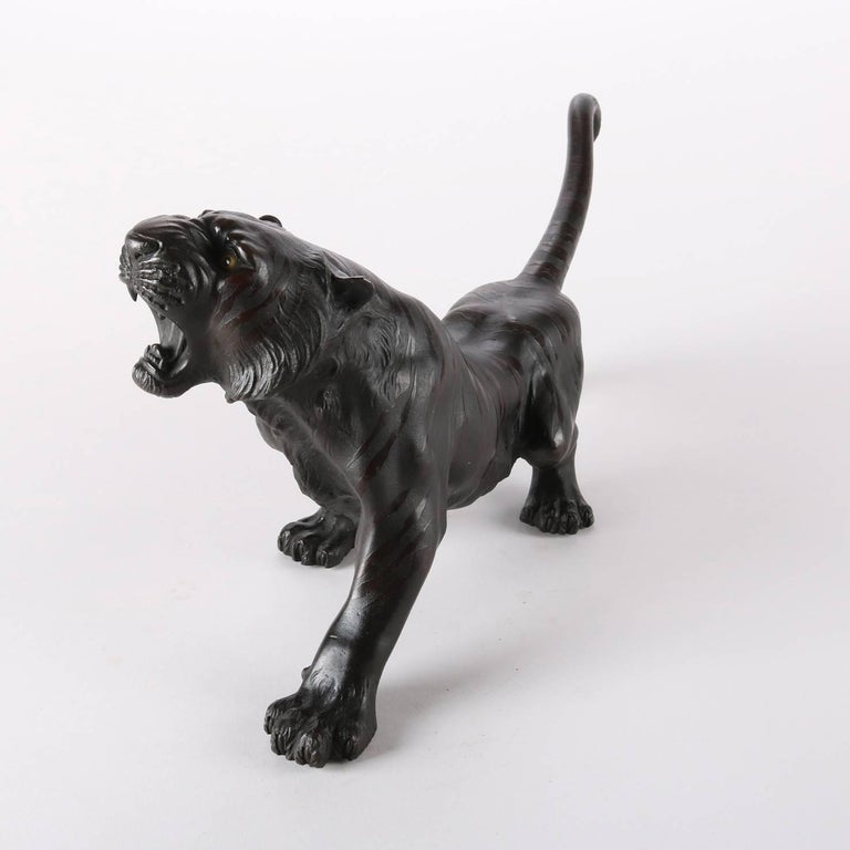 Antique Japanese Meiji Bronze Stalking Tiger Statue, Chop Mark Signed ...