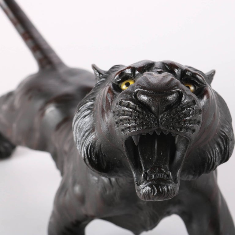 Antique Japanese Meiji Bronze Stalking Tiger Statue, Chop Mark Signed ...