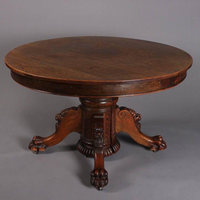Antique Heavily Carved Oak Figural Dining Table with Lion Heads and Paw ...