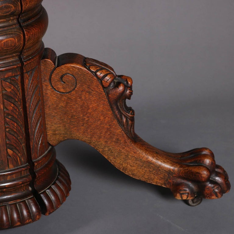Antique Heavily Carved Oak Figural Dining Table with Lion Heads and Paw ...