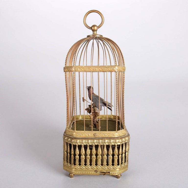 Vintage German Automaton Singing Bird in Cage, 20th Century at 1stDibs