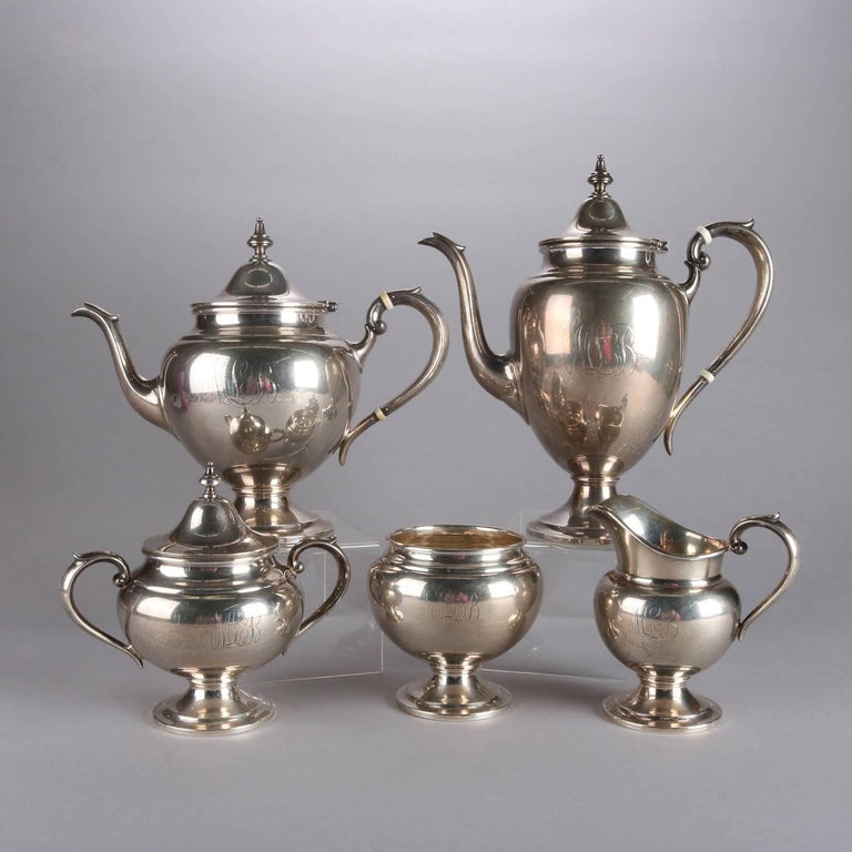 Five-Piece Gorham Sterling Silver Footed Coffee and Tea Set at 1stDibs