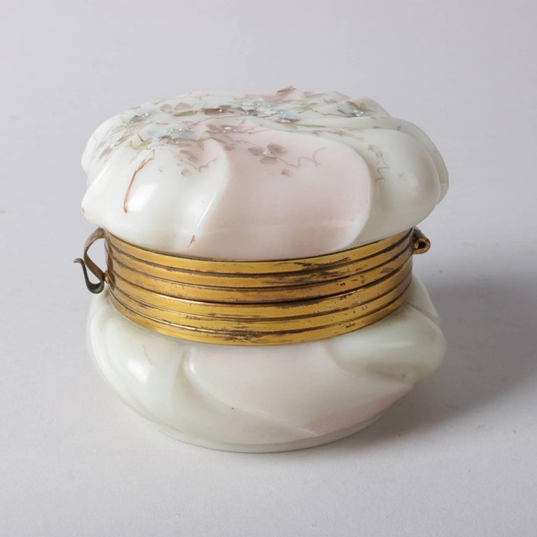 Antique Hand-Painted Wavecrest Glass and Gilt Dresser Box, 19th Century ...