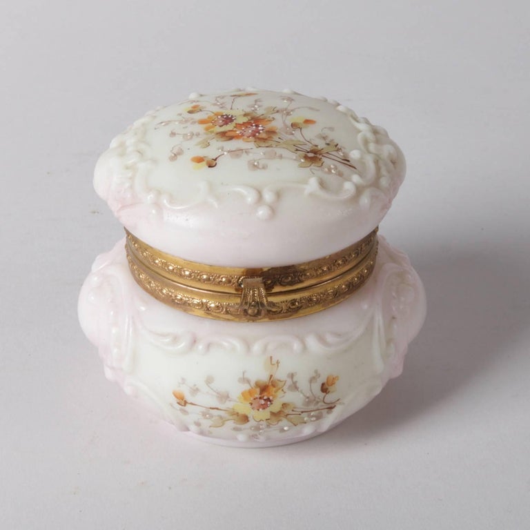 Antique Hand-Painted Wavecrest Glass and Gilt Dresser Box, 19th Century ...