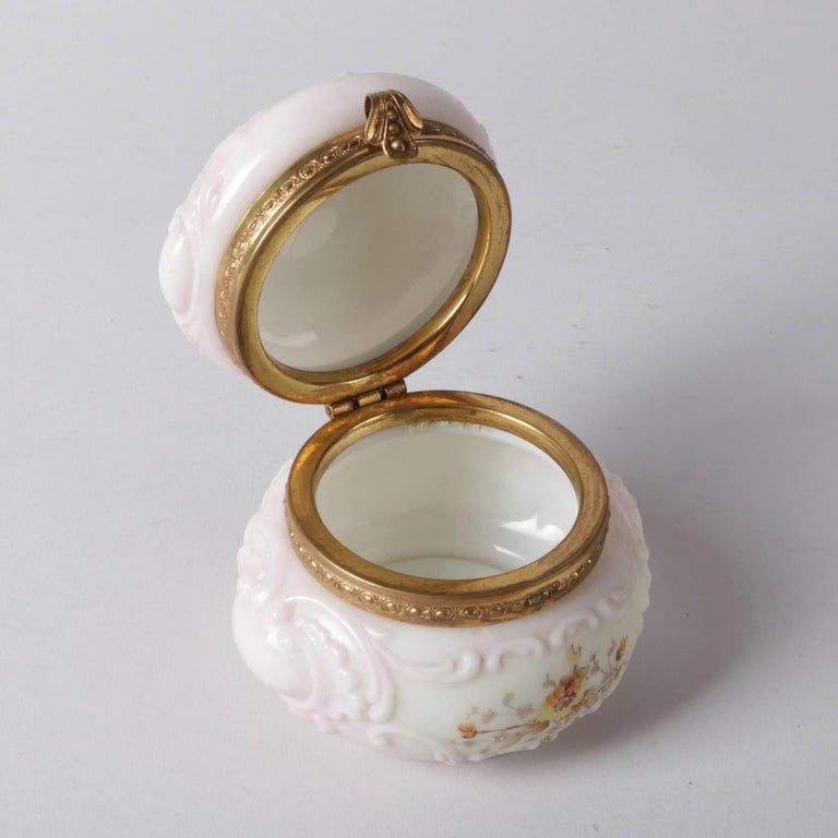 Antique Hand-Painted Wavecrest Glass and Gilt Dresser Box, 19th Century ...