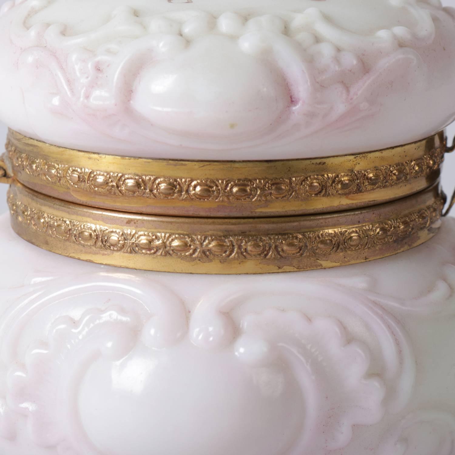 Antique Hand-Painted Wavecrest Glass and Gilt Dresser Box, 19th Century ...