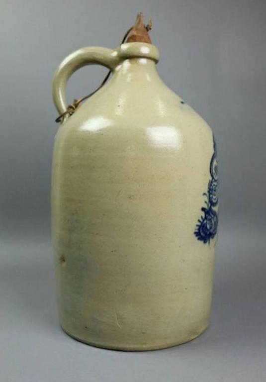 Antique N. Clark Athens Blue 4-Gal Decorated Stoneware Jug, circa 1850 ...