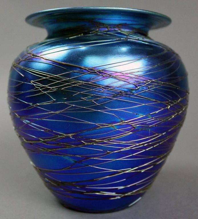 Pair of Antique Durand Threaded Art Glass Vases, Early 20th Century at ...