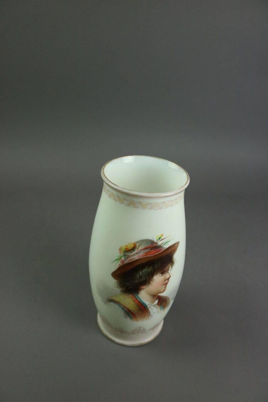 Antique Baccarat School Opaline Portrait Vase Hand Painted by Joseph ...