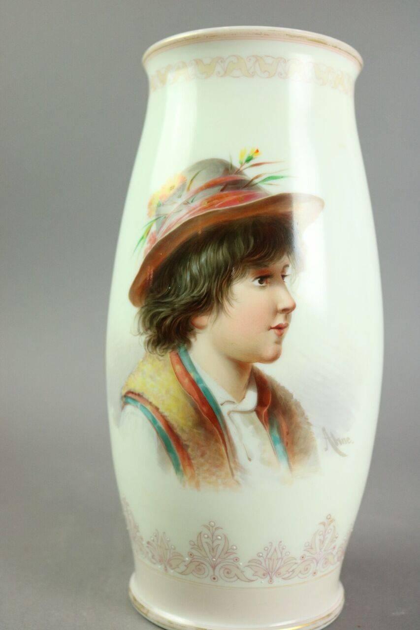 Antique Baccarat School Opaline Portrait Vase Hand Painted by Joseph ...