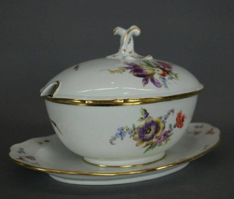 56 Piece Antique Hand-Painted Meissen Dinnerware, Flowers and Insects ...