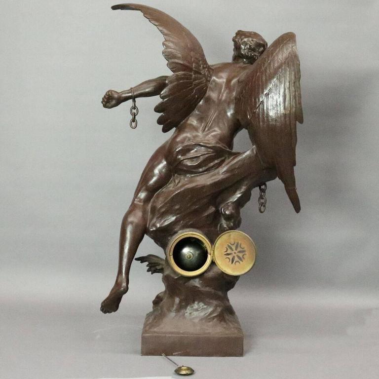 Oversized Antique Classical Bronzed Clock Sculpture "Lumen et Libertas ...