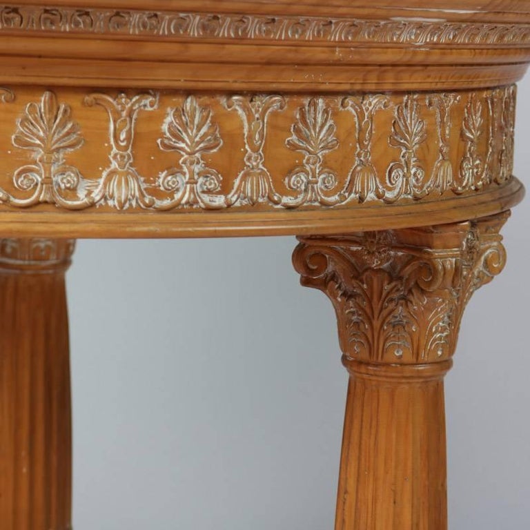 Classical White Washed Corinthian Column Glass Top Dining Table, 20th ...