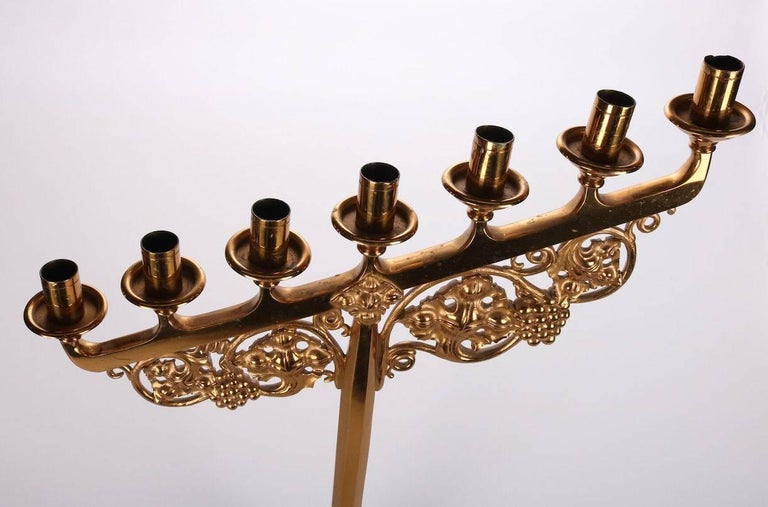 Pair of Gilt Gothic Style Seven-Light Candelabra with Grape and Leaf ...