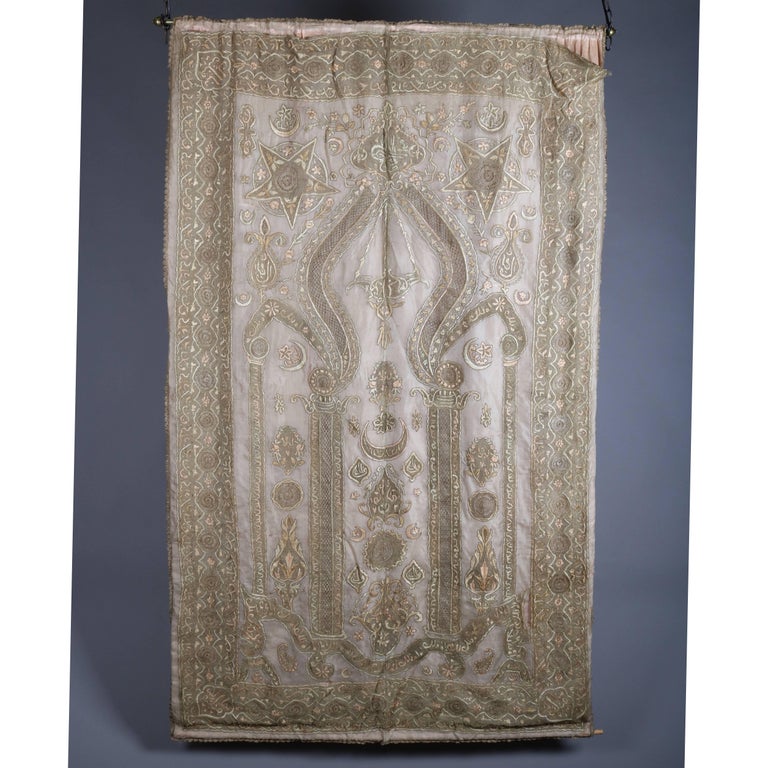 Antique Syrian Persian Embroidered Silk Prayer Niche Wall Tapestry ...