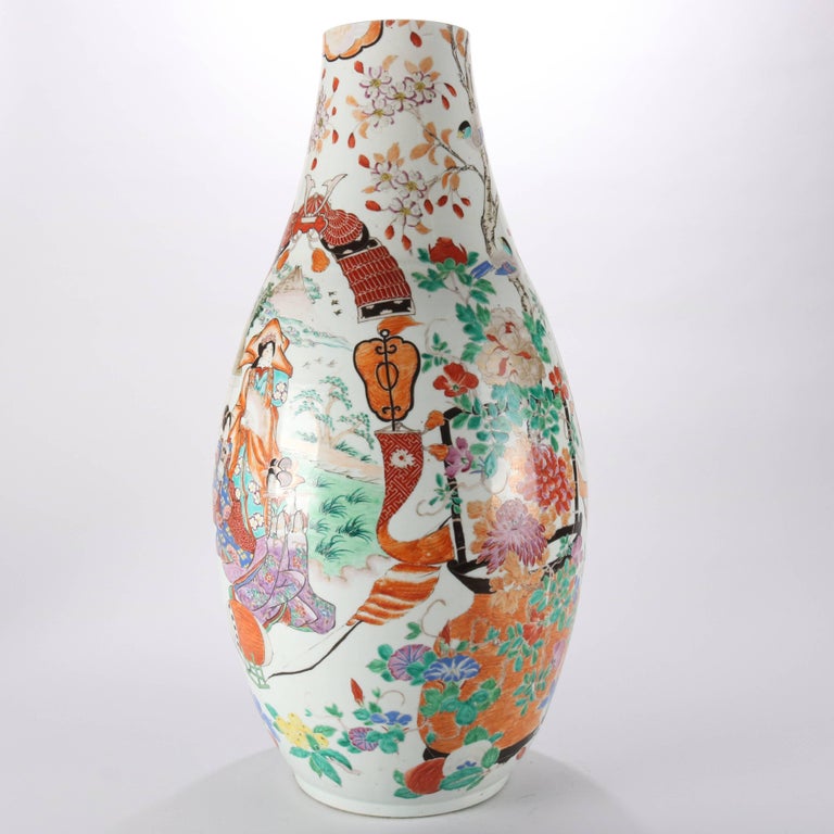 Antique Japanese Hand Enameled Imari Porcelain Floor Vase Chop Marks at ...