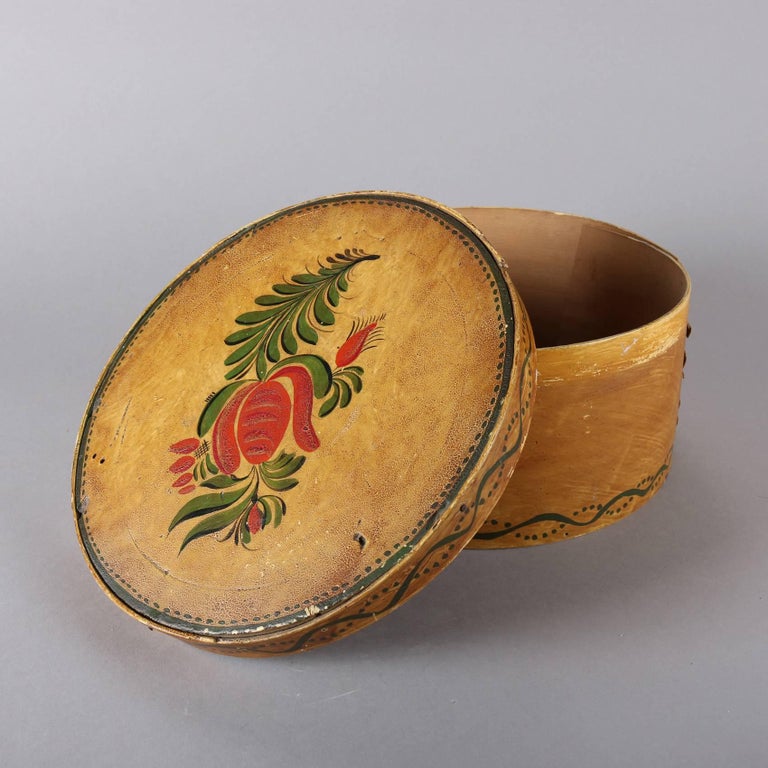 Antique Folk Art Grain and Paint Decorated Shaker Pantry Cheese Box ...