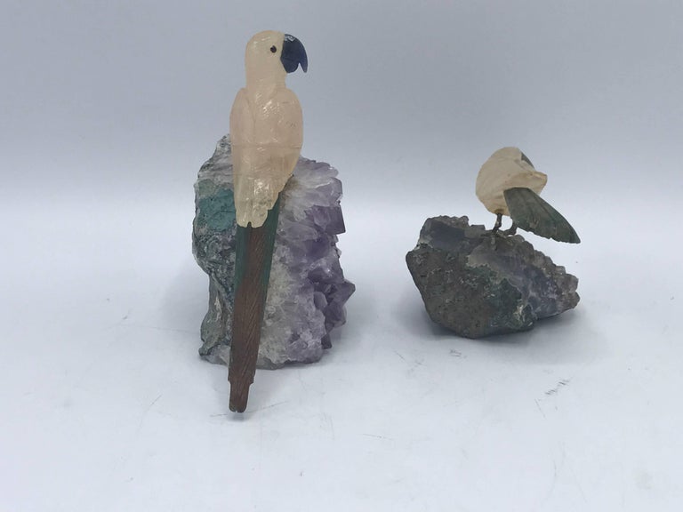 1960s Parrot and Toucan Quartz Bird Sculpture, Pair at 1stDibs