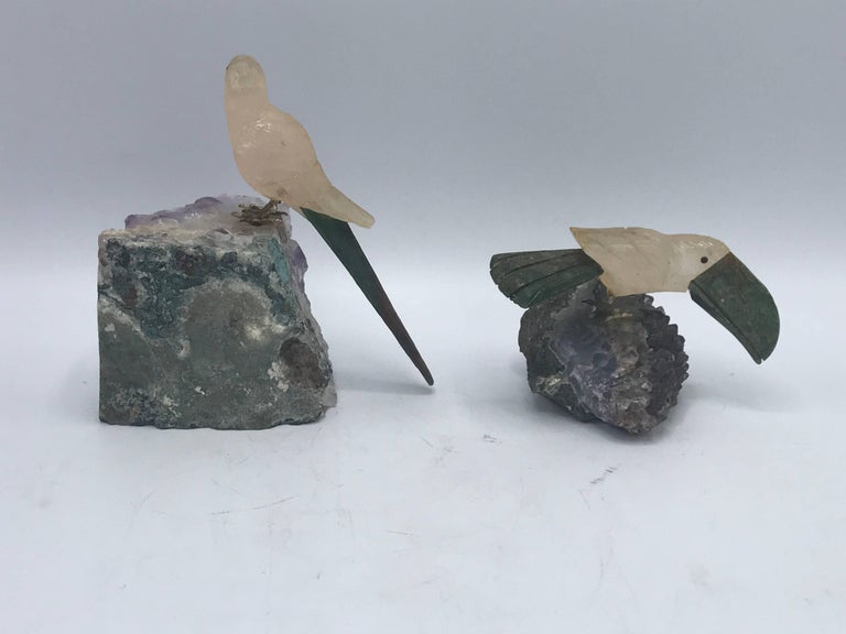 1960s Parrot and Toucan Quartz Bird Sculpture, Pair at 1stDibs
