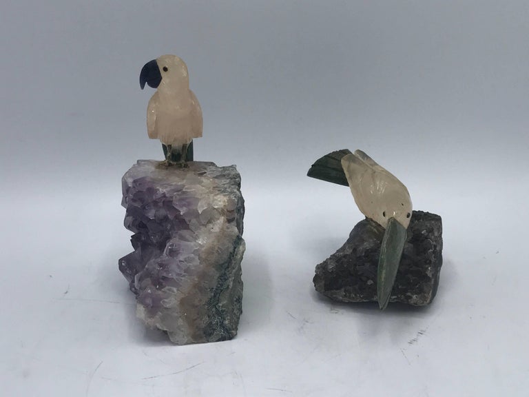 1960s Parrot and Toucan Quartz Bird Sculpture, Pair at 1stDibs