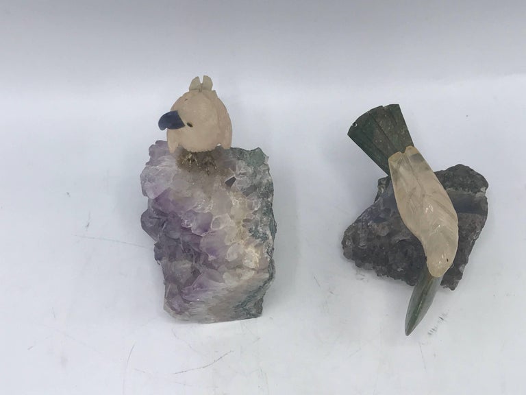 1960s Parrot and Toucan Quartz Bird Sculpture, Pair at 1stDibs
