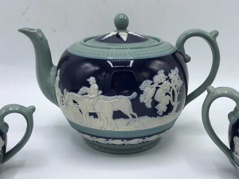 19th Century Copeland Spode Cobalt and White Hunting Scene Tea Set, Set ...