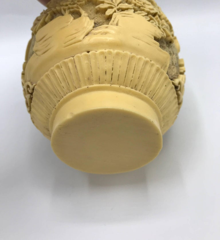 1950s Faux Ivory Cinnabar Vase with Floral Motif at 1stDibs