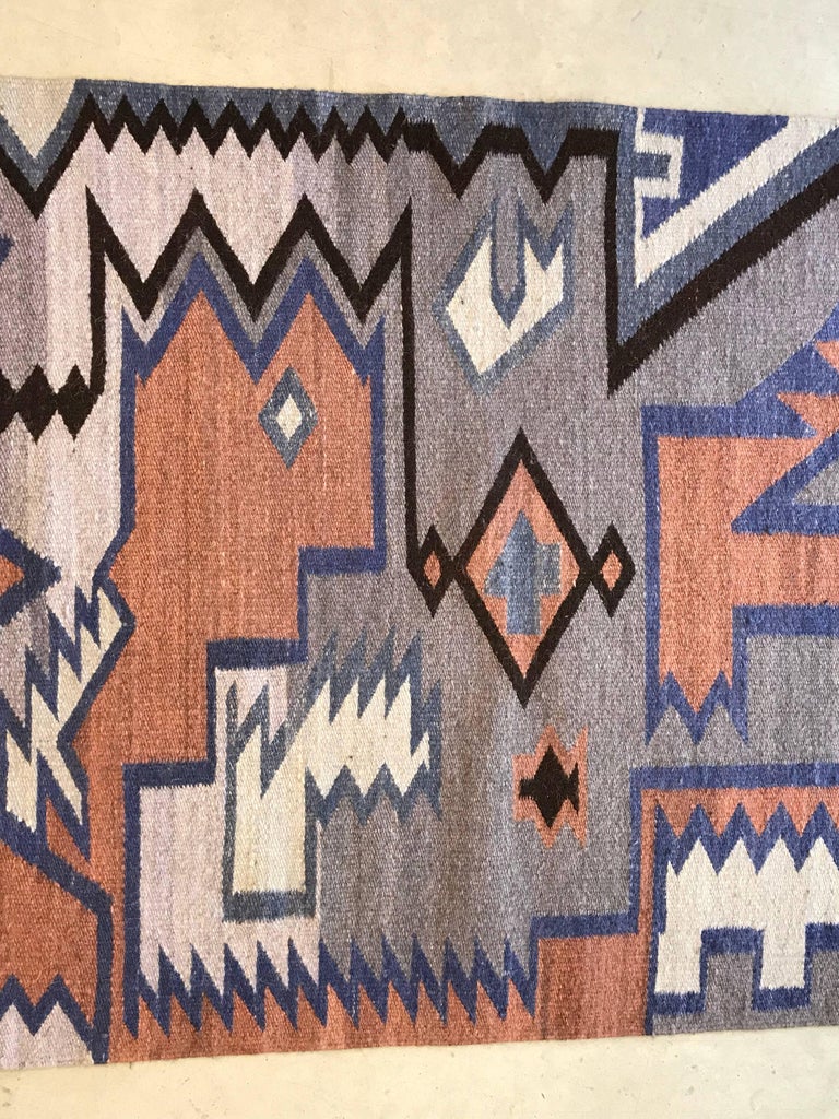 Aztec Motif Wool Kilim Dhurrie Rug, 41x80 at 1stDibs