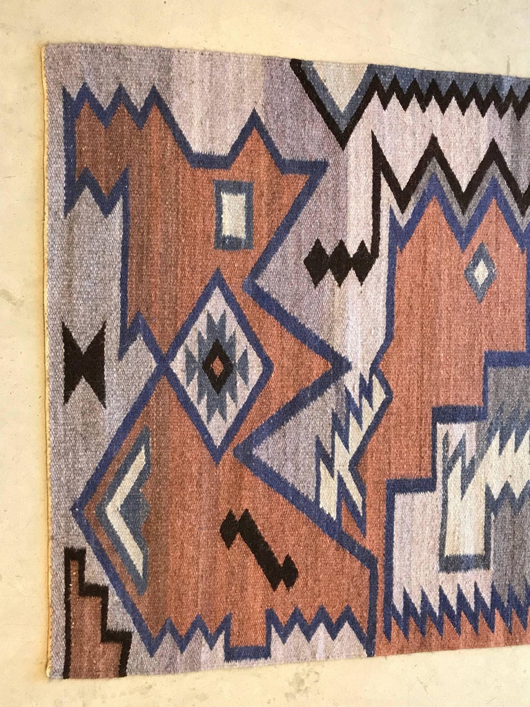 Aztec Motif Wool Kilim Dhurrie Rug, 41x80 at 1stDibs