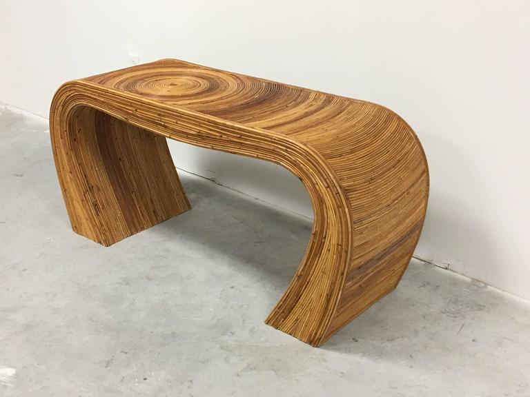1970's Gabriella Crespi Style Curved Rattan Console Table at 1stDibs
