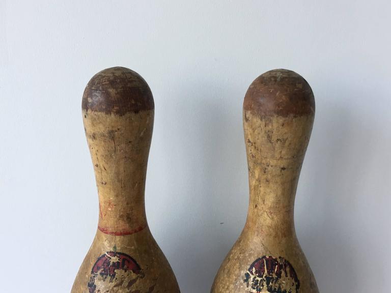 Antique Wooden Bowling Pins, Pair at 1stDibs
