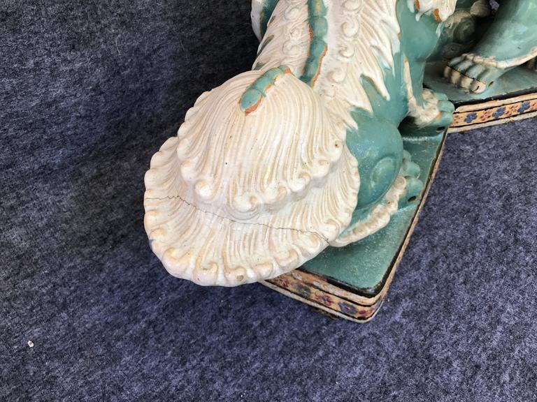 1970s Large Terracotta Turquoise and White Foo Dog Sculpture Statues ...