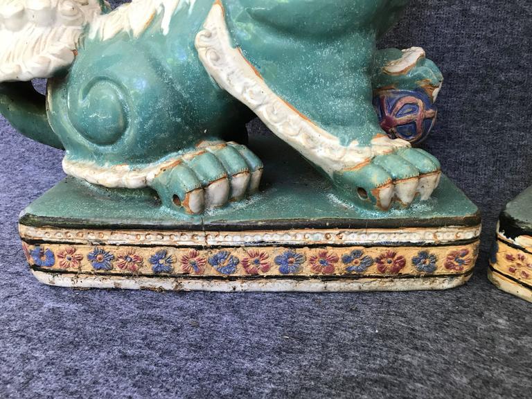 1970s Large Terracotta Turquoise and White Foo Dog Sculpture Statues ...