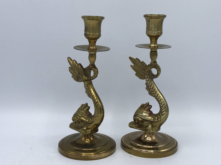 1960s Brass Koi Fish Candlesticks, Pair at 1stDibs