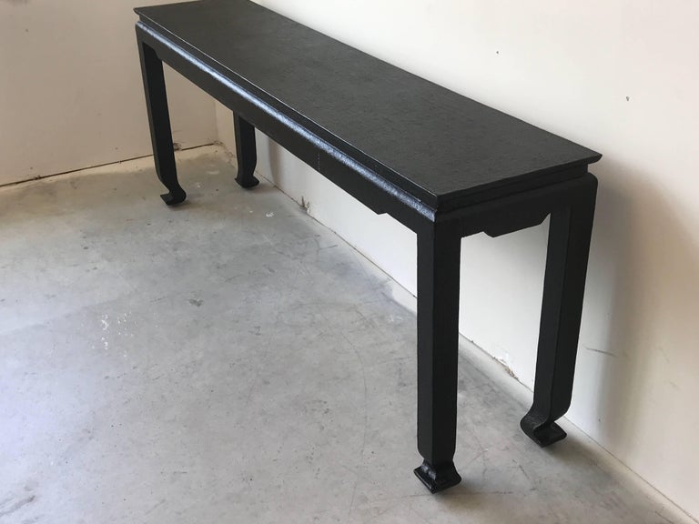 1970s Black Grasscloth Lacquered Ming Style Console Table at 1stDibs