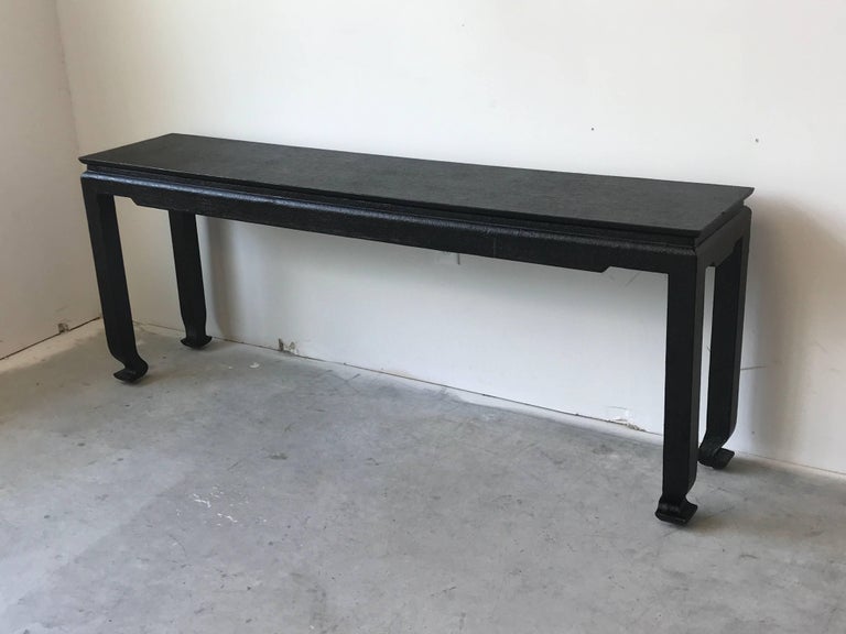 1970s Black Grasscloth Lacquered Ming Style Console Table at 1stDibs
