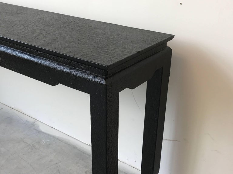 1970s Black Grasscloth Lacquered Ming Style Console Table at 1stDibs