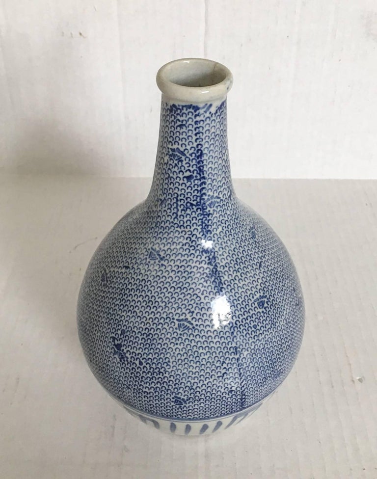 19th Century Antique Cobalt Blue and White Japanese Sake Bottle at 1stDibs