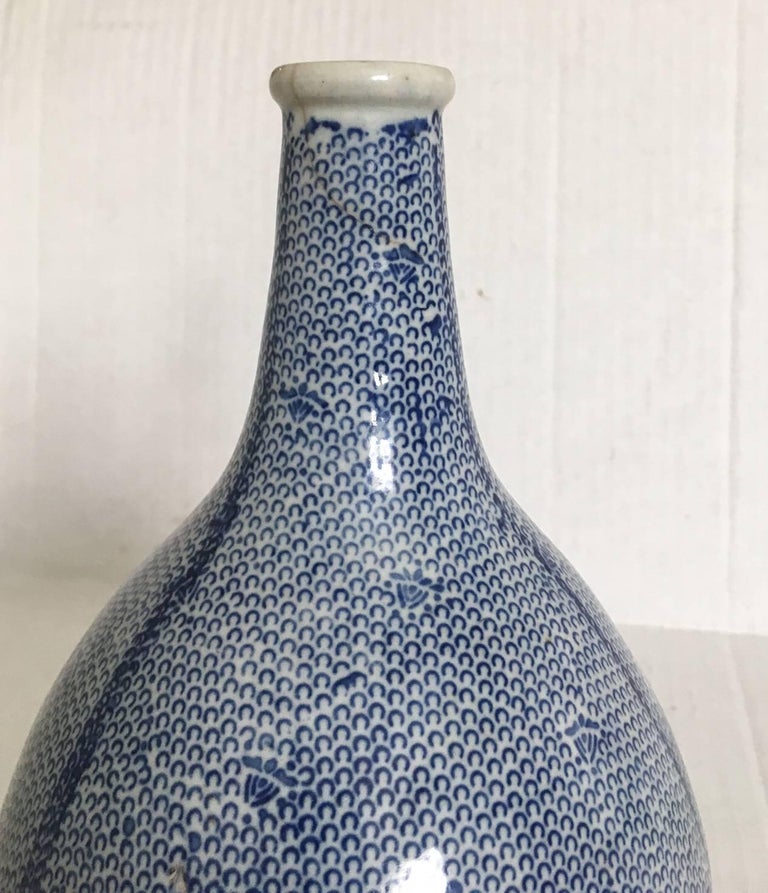 19th Century Antique Cobalt Blue and White Japanese Sake Bottle at 1stDibs