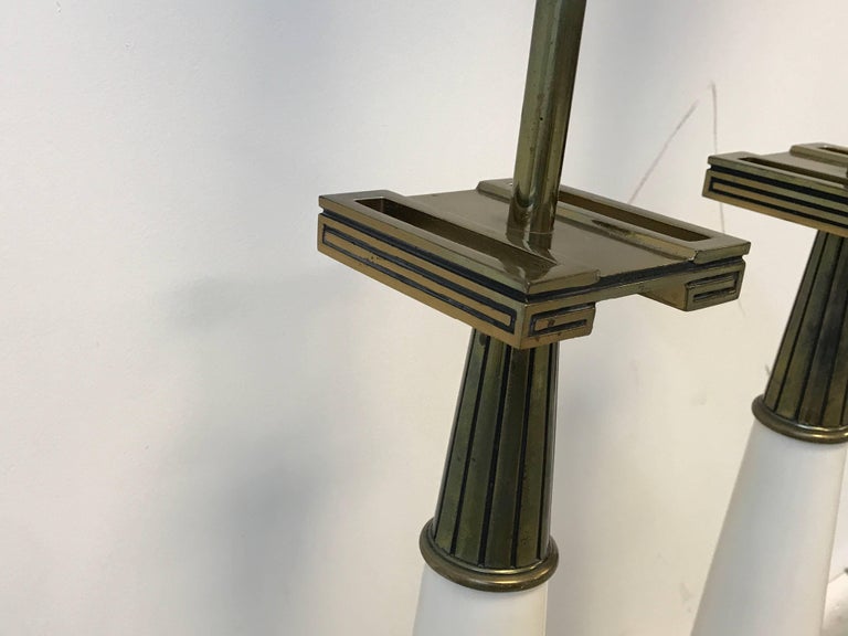 1960s Stiffel White and Brass Greek Key Torchere Table Lamps at 1stDibs