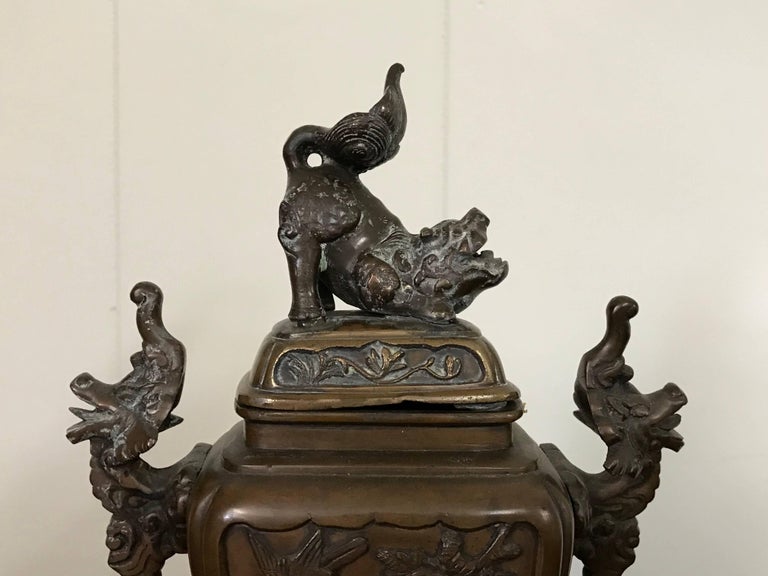 19th Century Bronze Asian Urn Censor with Foo Dog and Elephant Motif at ...