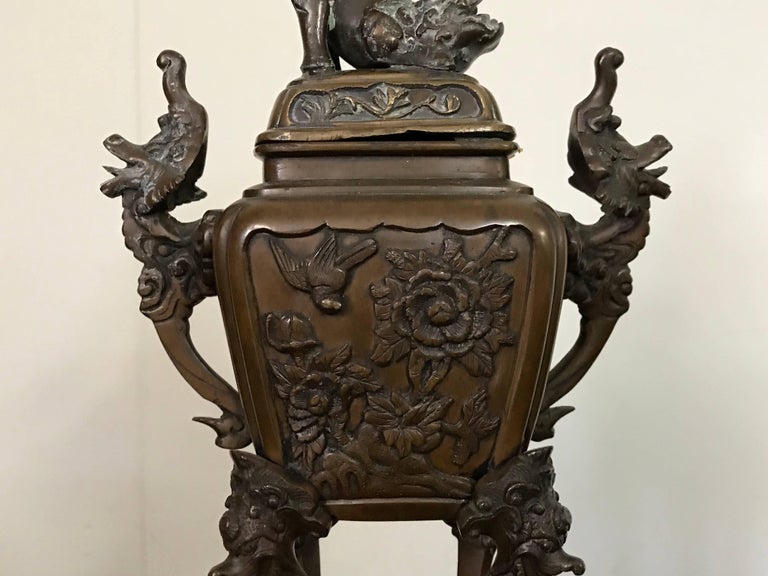 19th Century Bronze Asian Urn Censor with Foo Dog and Elephant Motif at ...