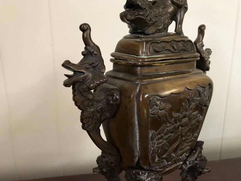 19th Century Bronze Asian Urn Censor with Foo Dog and Elephant Motif at ...