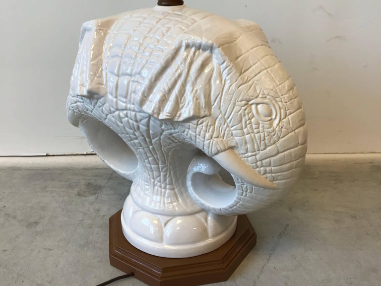 1970s White Ceramic Double-Head Elephant Lamp at 1stDibs