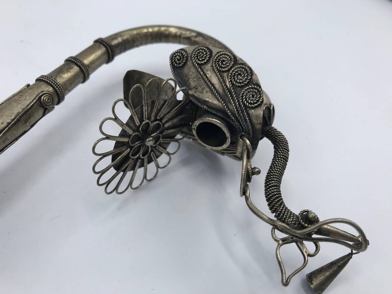 19th Century Chinese Sterling Silver Opium Pipe with Filigree Peacock ...