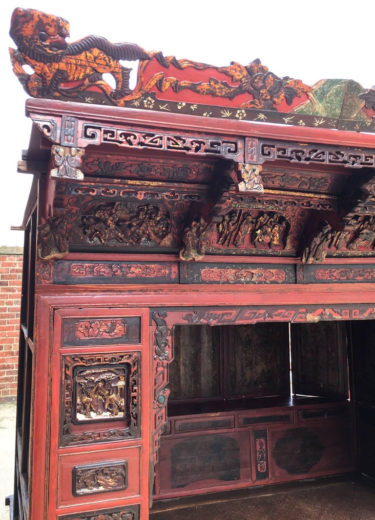19th Century Chinese Red Lacquered Opium Canopy Bed at 1stDibs