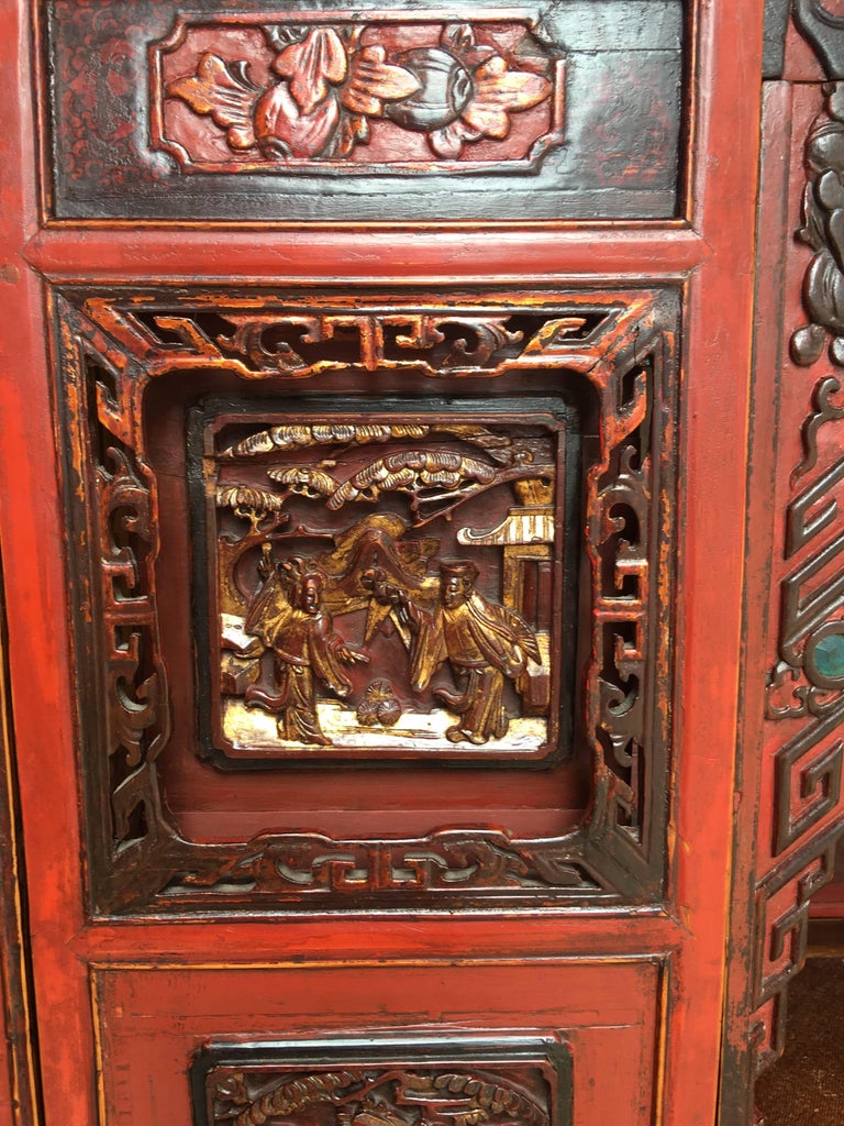 19th Century Chinese Red Lacquered Opium Canopy Bed at 1stDibs
