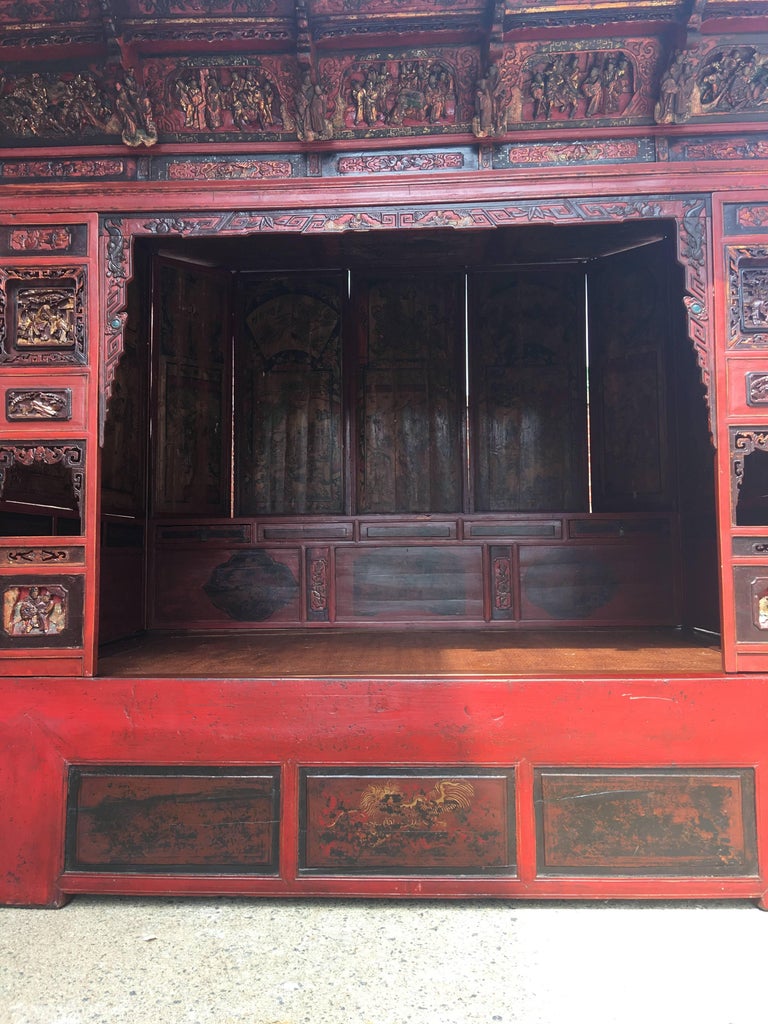 19th Century Chinese Red Lacquered Opium Canopy Bed at 1stDibs