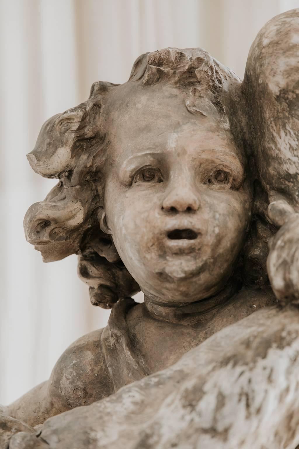 19th Century French Plaster Statue, Angel and Swan at 1stDibs