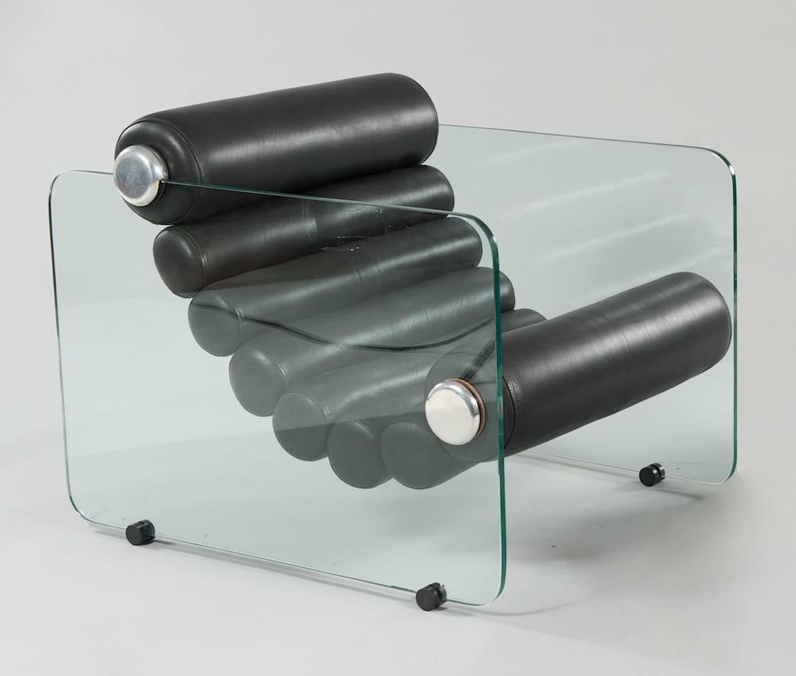 Fabio Lenci Hyaline Glass and Leather Lounge Chair, Italy, 1966 For ...